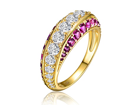 Ruby Red Cubic Zirconia, 14K Gold Plated over Sterling Silver Cocktail ...