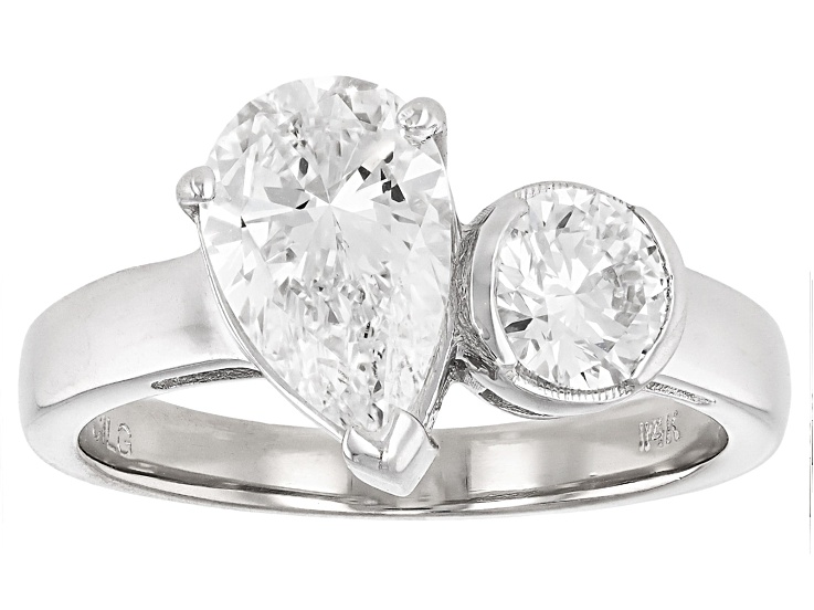 Certified Pear And Round White Lab-Grown Diamond F VS1 14K White Gold 2 ...