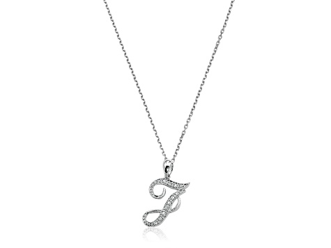 10K White Gold Script White Diamond Initial Letter J Pendant With Chain ...