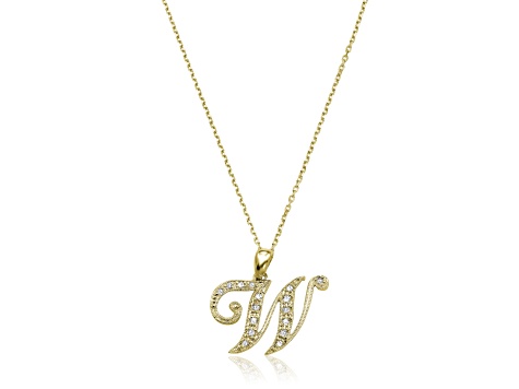 10K Yellow Gold Script White Diamond Initial Letter W Pendant With ...