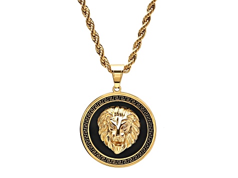 Men's 18K Gold Over Stainless Steel Cubic Zirconia Lion Head Pendant ...