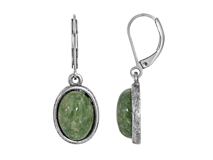 1928 Jewelry Silver-Tone Green Jade Oval Drop Earrings - 1QRA7A | JTV