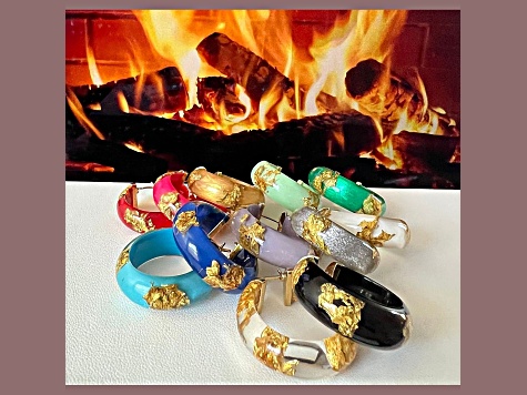 14K Yellow Gold Over Sterling Silver Mini Gold Leaf Acrylic Hoops in ...