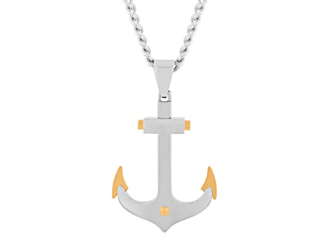 Stainless Steel and Yellow Titanium Anchor Pendant With Chain - 1RPCSA ...