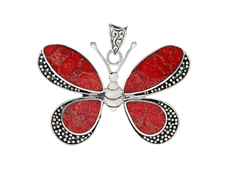 Silver Treasures by Samuel B. Coral Sterling Silver Butterfly Pendant ...