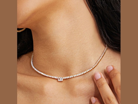 Nadri Cubic Zirconia Mixed Shape Adjustable Tennis Necklace 14.41ctw 18K Gold Over Brass