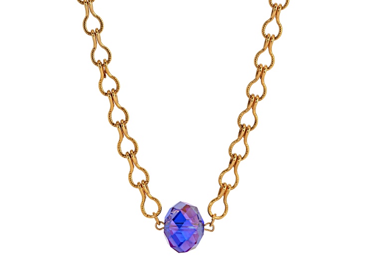 Yellow Base Metal Blue AB Bead Necklace 16 inch - 1TBY6A | JTV