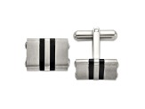 Stainless Steel Brushed and Polished Black IP-plated Striped Cuff Links ...