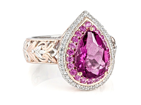 Pink Fluorite Rhodium/18k Rose Gold Over Palladium Sterling Silver Ring ...