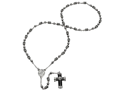 Men's Stainless Steel and Black Rubber Rosary - 1VEOXA | JTV