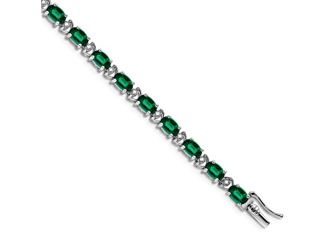 Rhodium Over 14k White Gold Oval Lab Created Emerald and Diamond ...