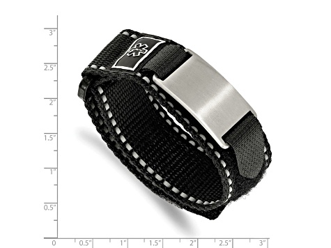 Black Nylon and Stainless Steel Brushed with Adjustable Velcro Close ...