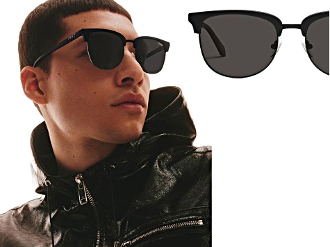 QUAY "EVASIVE" Black Oval Frame / Smoke Polarized Lenses Sunglasses ...