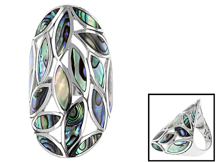 Multi-Color Abalone Shell Rhodium Over Sterling Silver Open Design Ring ...