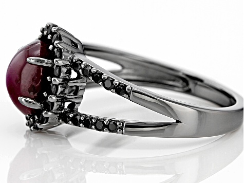 Red Indian Star Ruby, Black Rhodium Over Sterling Silver Ring 2.54ctw ...