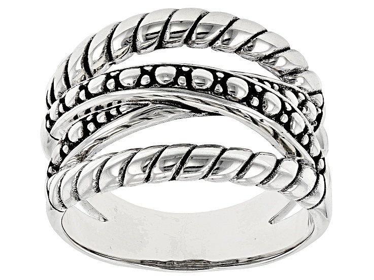 Sterling Silver Crossover Oxidized Textured Ring - BAL008 | JTV