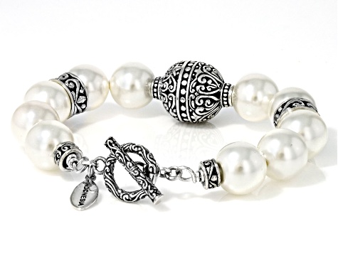 White Shell Pearl Sterling Silver Station Bracelet 11.5-12mm - BAL158A ...