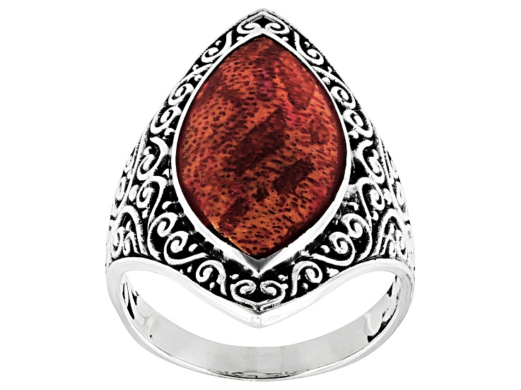 18x10mm Red Indonesian Coral Sterling Silver Ring - BAL308 | JTV