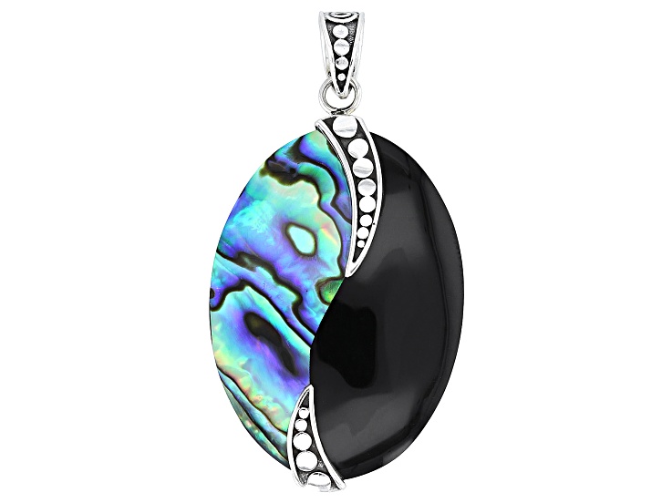 Abalone Shell & Black Resin Sterling Silver Yin Yang Pendant - BAL326 | JTV
