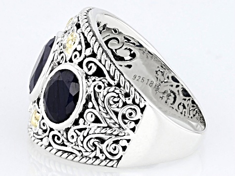 Blue Corundum 3-Stone Sterling Silver Band Ring 5.10ctw - BAL431B | JTV