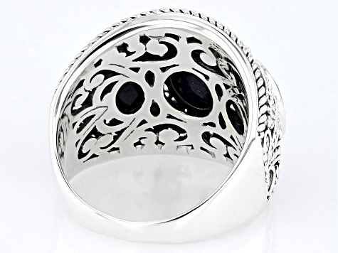 Blue Corundum 3-Stone Sterling Silver Band Ring 5.10ctw - BAL431B | JTV