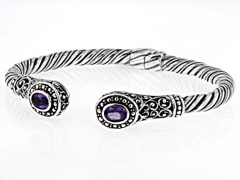 Amethyst Sterling Silver 18K Gold Accents Cuff Bracelet 1.20ctw