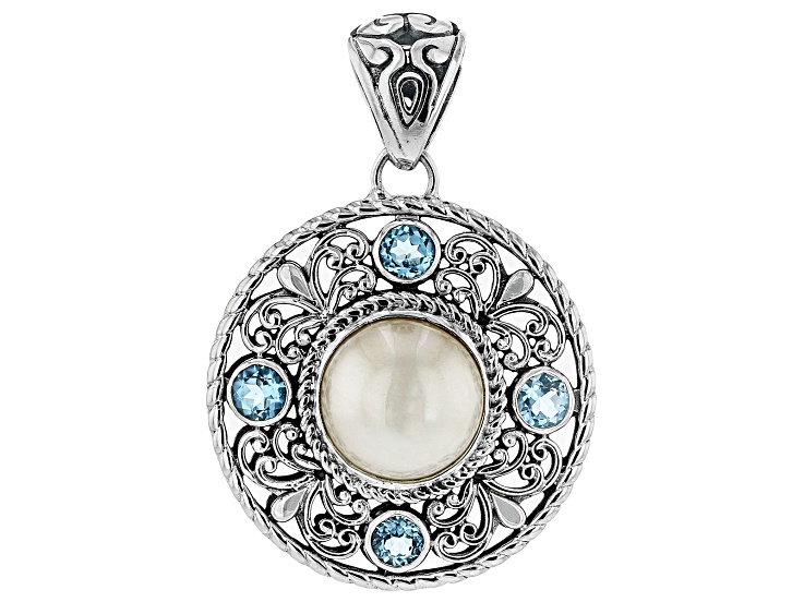 10.5-11.5mm Cultured Mabe Pearl & Swiss Blue Topaz Sterling Silver ...