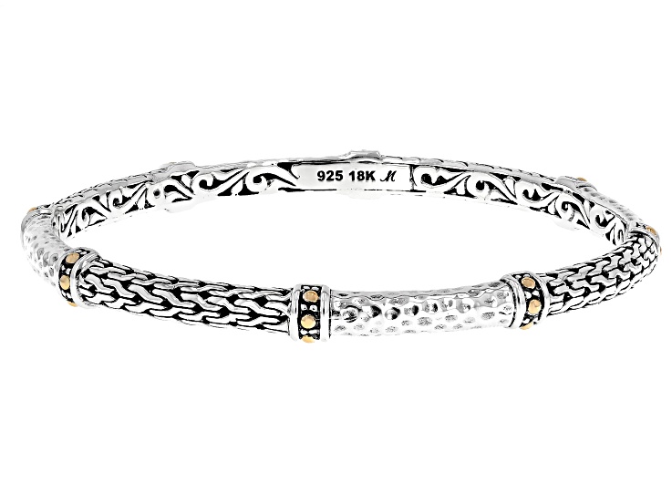 Sterling Silver & 18K Gold Accents Hammered & Patterned Bangle Bracelet - BAL624 | JTV
