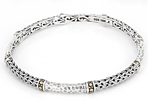 Sterling Silver & 18K Gold Accents Hammered & Patterned Bangle Bracelet - BAL624 | JTV
