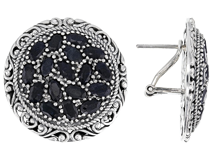 Black Sapphire Sterling Silver Button Earrings 9.94ctw - BAL708 | JTV