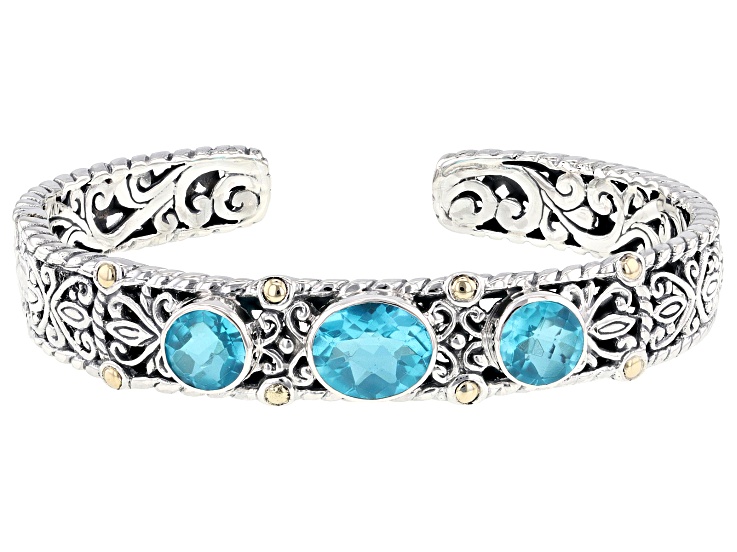 Blue Paraiba Color Quartz Doublet Sterling Silver & 18K Gold Accents 3 ...