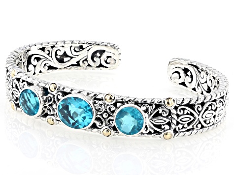 Blue Paraiba Color Quartz Doublet Sterling Silver & 18K Gold Accents 3 ...