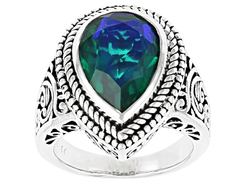 Peacock Blue Triplet Quartz Sterling Silver Solitaire Ring 4.71ct ...