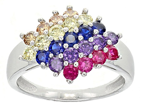 Red, Purple, Blue, Yellow, Brown Cubic Zirconia Rhodium Over Sterling ...