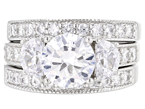White Cubic Zirconia Rhodium Over Sterling Silver Center Design Ring ...