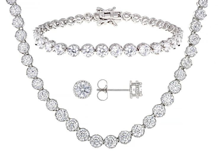 White Cubic Zirconia Rhodium Over Sterling Silver Jewelry Set 43.38ctw ...