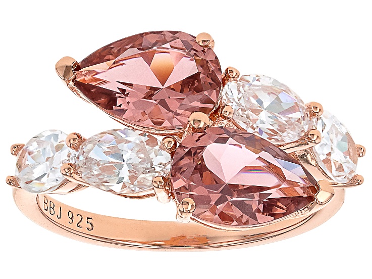 Morganite Simulant And White Cubic Zirconia 18k Rose Gold Over Sterling ...
