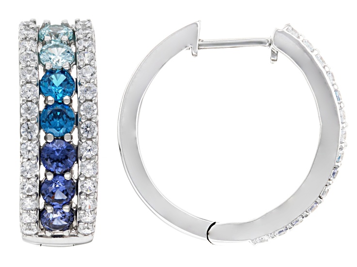 Blue And White Cubic Zirconia Rhodium Over Sterling Silver Hoops 3 ...