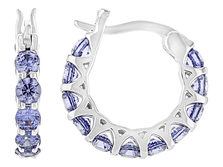 Blue Cubic Zirconia Rhodium Over Sterling Silver Hoops 3.10ctw - BEJ774 ...