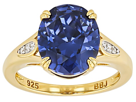 Blue And White Cubic Zirconia 18k Yellow Gold Over Sterling Silver Ring ...