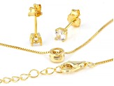 White Diamond Simulant 18k Yellow Gold Over Sterling Silver Stud and ...