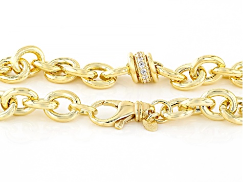 White Cubic Zirconia 18k Yellow Gold Over Sterling Silver Rolo Necklace ...