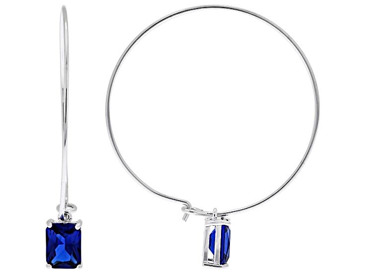Blue Lab Created Spinel Rhodium Over Sterling Silver Hoops 2.86ctw ...