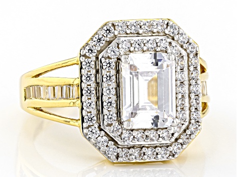 White Diamond Simulant 18k Yellow Gold Over Sterling Silver Ring 3 ...