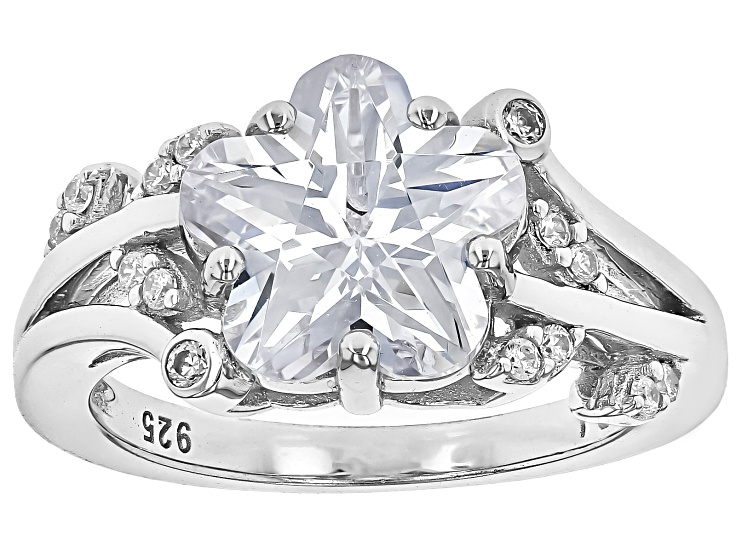 White Cubic Zirconia Rhodium Over Sterling Silver Clover Ring 6.13ctw ...