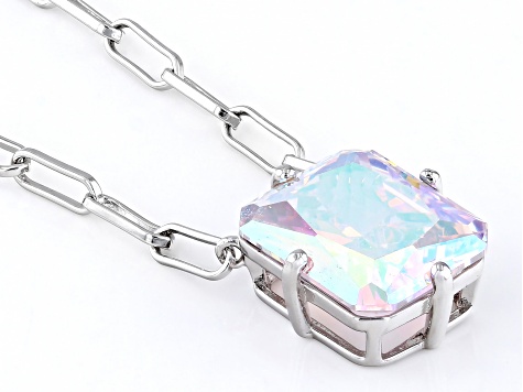 Aurora Borealis Cubic Zirconia Rhodium Over Sterling Silver Paperclip Chain Necklace 10.25ctw ...