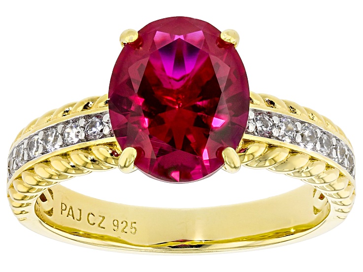 Lab Created Ruby And White Cubic Zirconia 18k Yellow Gold Over Sterling ...