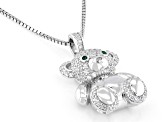 Green And White Cubic Zirconia Rhodium Over Sterling Silver Teddy Bear ...
