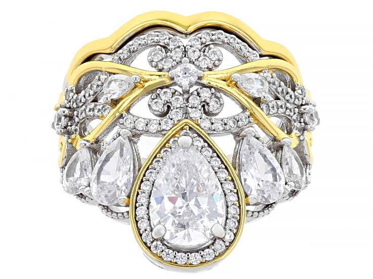 White Cubic Zirconia Rhodium And 18k Yellow Gold Over Sterling Silver Ring 5.28ctw - BJB519 | JTV