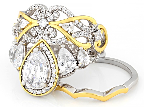 White Cubic Zirconia Rhodium And 18k Yellow Gold Over Sterling Silver Ring 5.28ctw - BJB519 | JTV